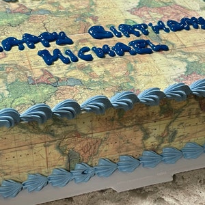 Vintage World Map Edible Cake Wrap or Pinwheel and Congrats Cake ...