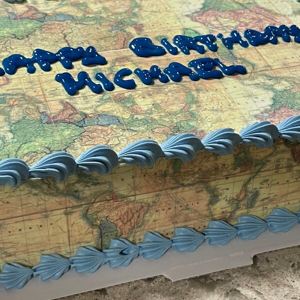 Vintage World Map Edible Cake Wrap or Pinwheel and Congrats Cake ...
