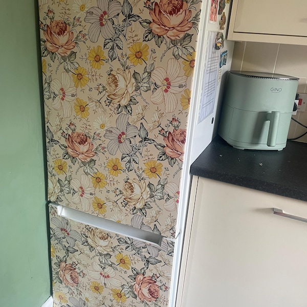 Boho Fridge Wrap Vintage Floral Refrigerator Wrap Vinyl Side by Side ...