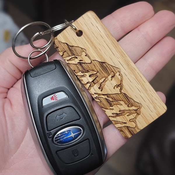 Mountain Engraved Wood Keychain - Oak Laser Engraved Keychain - Etsy Mountain Engraved Wood Keychain - Oak Laser Engraved Keychain - Etsy