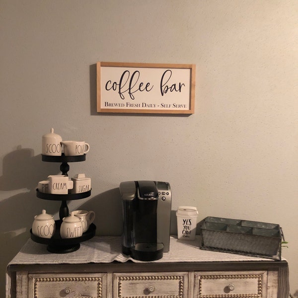 Coffee Sign | Coffee Bar Brewed Fresh Daily Self Serve Sign | Wood Sign ...
