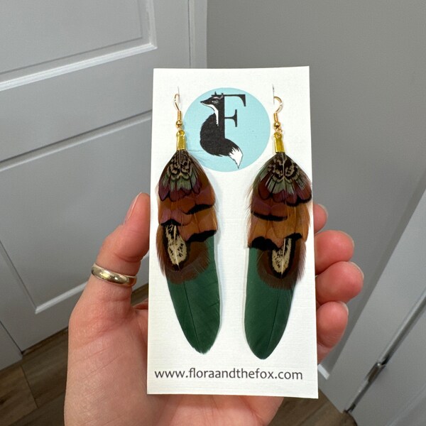 Teal and Copper Pheasant Feather Earrings Festival Earrings Feather ...