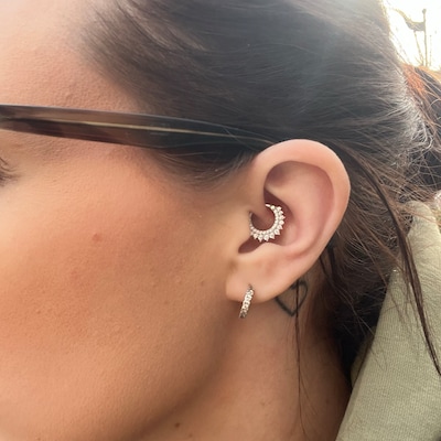 Silver Daith Earring, 925 Sterling Silver Daith Jewelry, CZ Gold ...