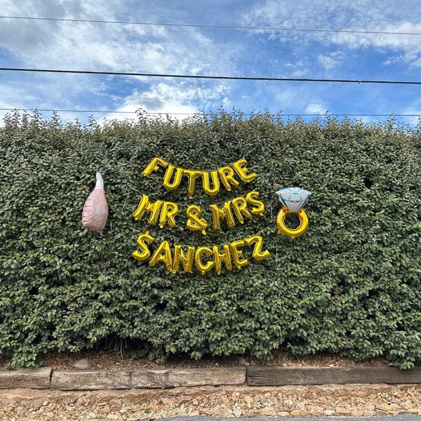 Future Mr & Mrs Balloon Banner W/ Custom Name Letter Balloons - Gold ...