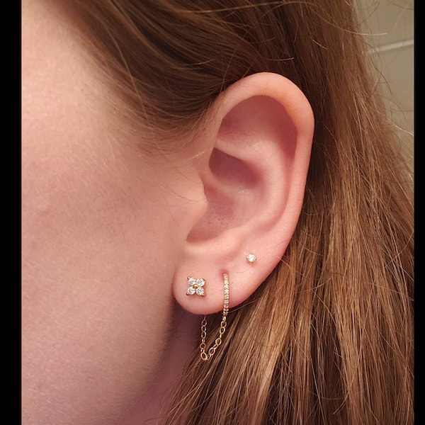 Connected Earrings, Gold Huggies Hoop & Cubic Zirconia Flower Stud, Cz ... Connected Earrings, Gold Huggies Hoop & Cubic Zirconia Flower Stud, Cz ...