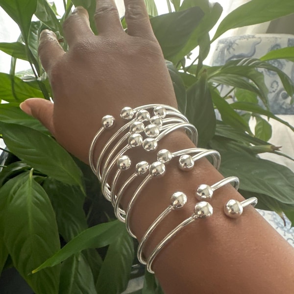 Thick West Indian Bangles, Set of 9 Bangles, 10mm Ball Silver Bangles, Boho Stacking Bangles ...