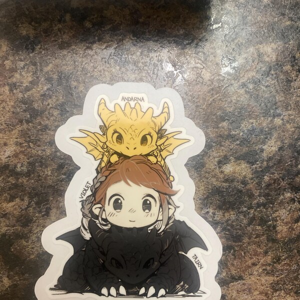 Fourth Wing Tairn Andarna Violet Sticker | Chibi Cute Stacked Heads - Etsy