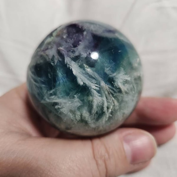 Natural Feather Fluorite Sphere , Snowflake Quartz Crystal Fluorite ...