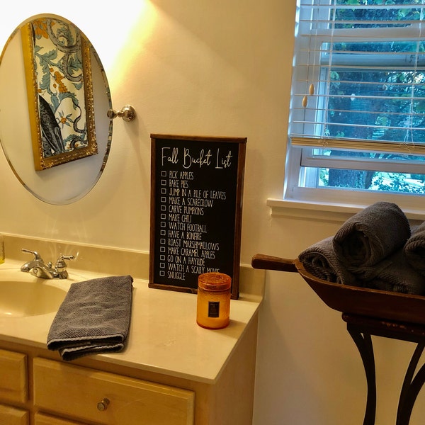 Fall Bucket List | Customizable | Farmhouse Sign | Chalkboard Wood Sign ...