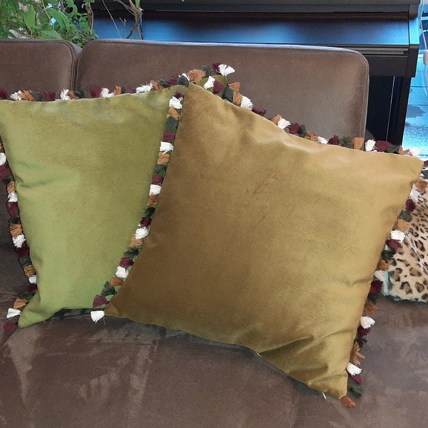 Tasseled Velvet Pillow Case, Solid Color Throw Pillow, Various Options ...