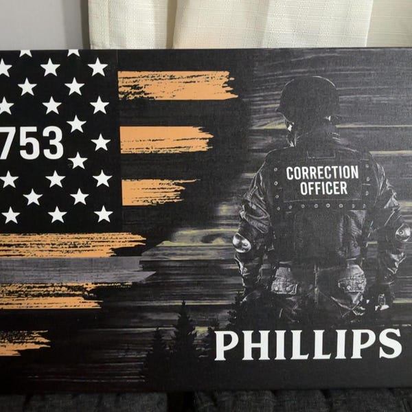 Half Flag Correctional Officer Badge Personalized Canvas, Custom Thin ...