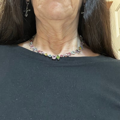 Swarovski Like Multi-colored Necklace. Gema. Contemporary Look Crystal ...