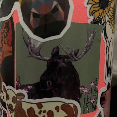 Floral Moose Vinyl Sticker 2 Water Bottle Sticker - Etsy