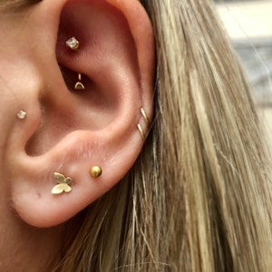 14k Solid Gold Rook Piercing,daith,internally Threaded Curved Barbell.2 ...