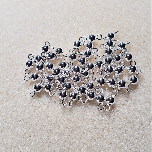 8 of 925 Sterling Silver Ball Links, Connectors 4mm. Polish Finished ...