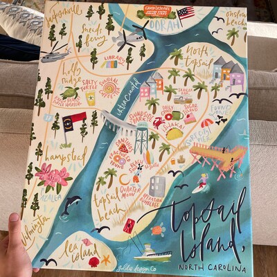 Topsail Island Illustrated Map Poster Print - Etsy