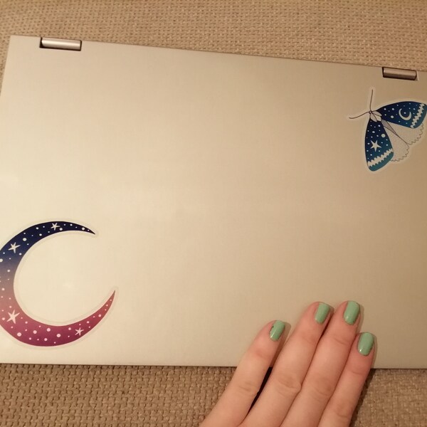 Celestial Moon Vinyl Sticker, Crescent Moon Sticker, Clear Sticker ...