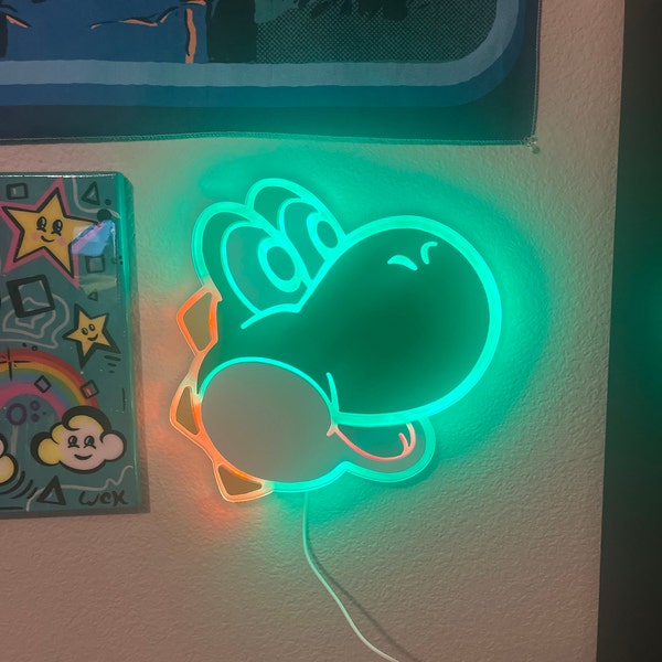 Yoshi Sign , Neon Like , Yoshi Light Art , Wall Decor, Yoshi Colored ...