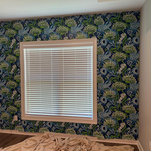 Preppy Floral Botanical Wallpaper | Blue and Green Tropical Design ...