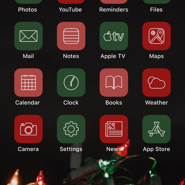 Christmas App Icons, App Icons Xmas, Winter Green Red Aesthetic App ...