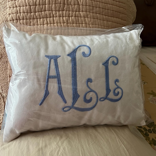 Custom Large Embroidered Monogram Pillow -16 by 12"- Great Gift Idea ...