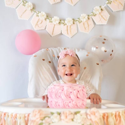 Mauve Pink Roses Happy Birthday Banner, 1st Birthday Banner, Floral ...