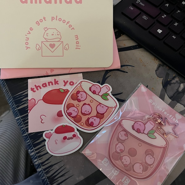 Kirbo in Boba Land Acrylic Shaker Charms | Double-sided Keychain ...