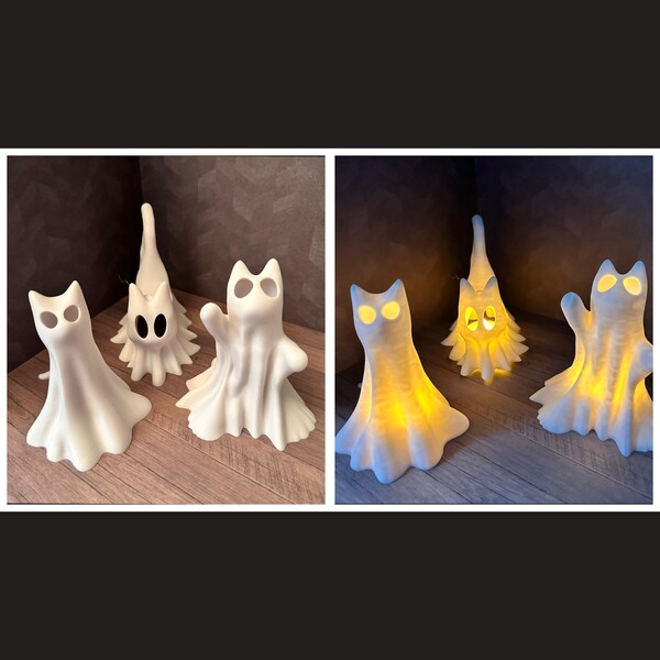 Ghost Cats Halloween Decor With Tea Lights, Halloween Decor, Gifts for ...
