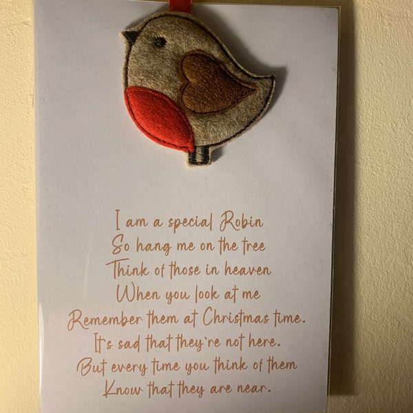 Remembrance Christmas Robin & Card, Felt Robin Tree Decoration ...