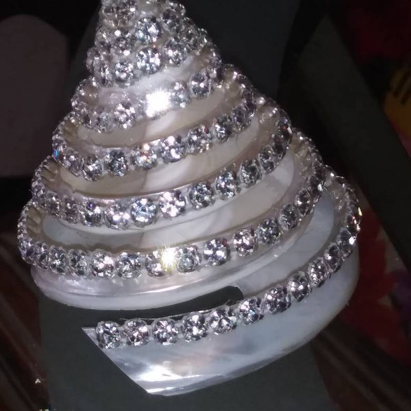 Embellished Spiral Cut Polished Trochus Shell With Swarovski Crystals ...