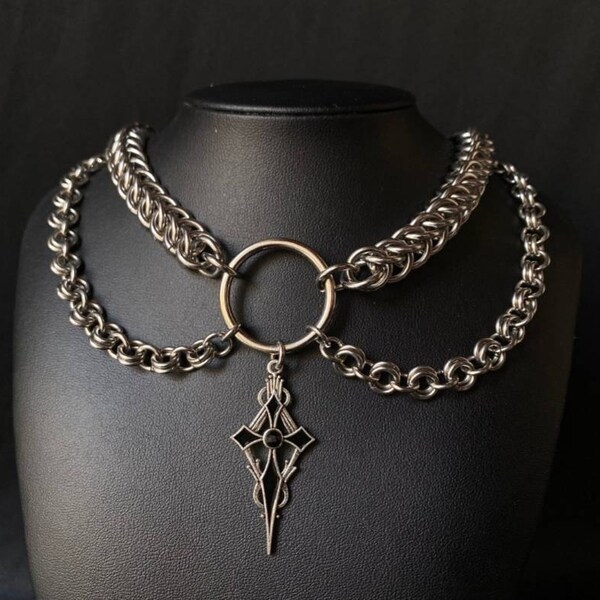 Risk Choker | Goth Cross Stainless Steel Necklace | Chainmail | Chunky ...