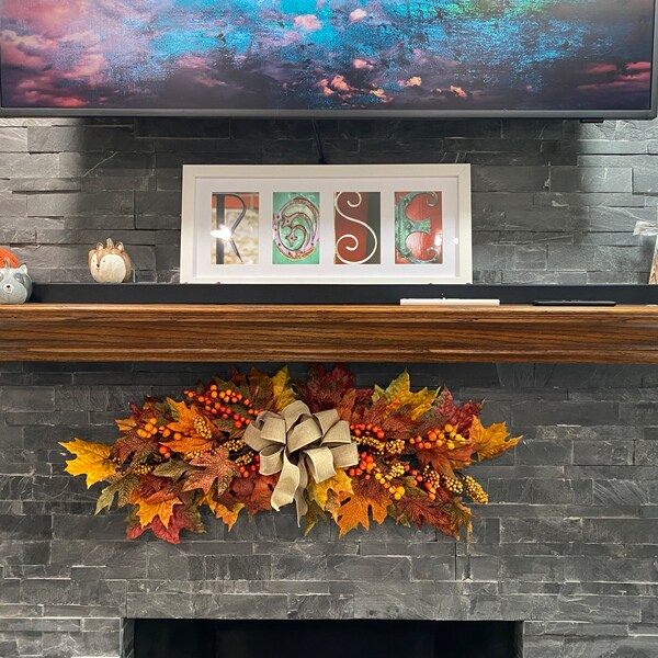 Fall Leaf Swag, Horizontal Autumn Maple Leaf Decor, Harvest Wall ...