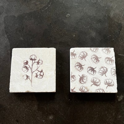 Blue and White Botanical Marble Coasters/ Botanical Coasters/ - Etsy