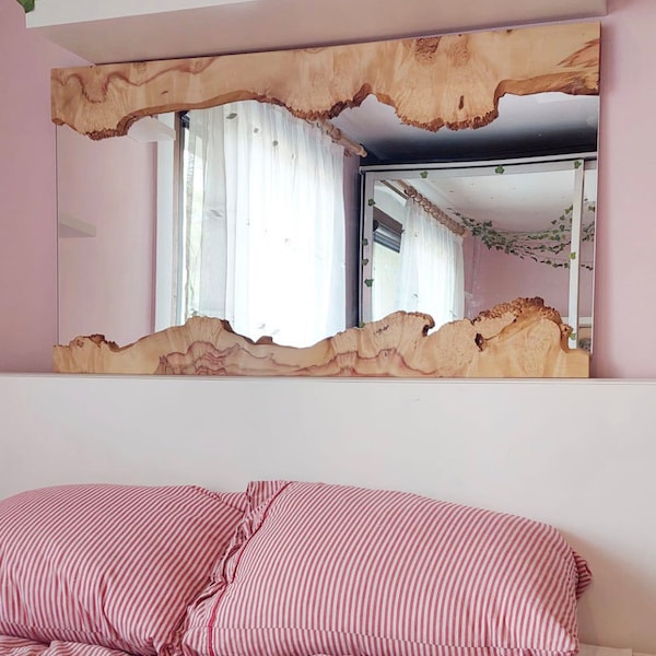 Wall Mirror, Live Edge Mirror, Wood Frame Mirror, Mirror With Shelf ...