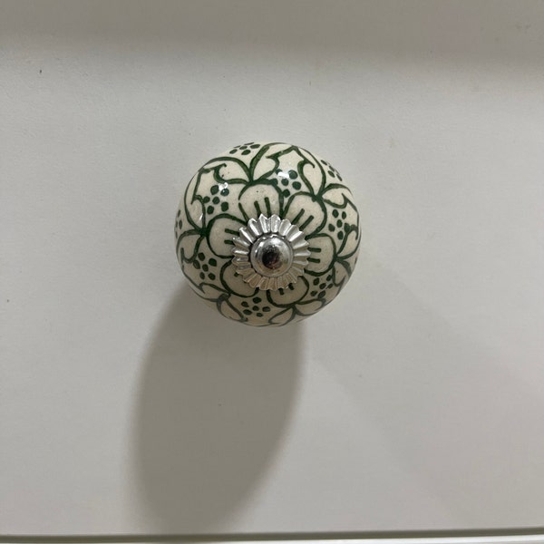 Ornate Dark Green Hand Painted Drawer Knob Ceramic Knob Cabinet Knob ...