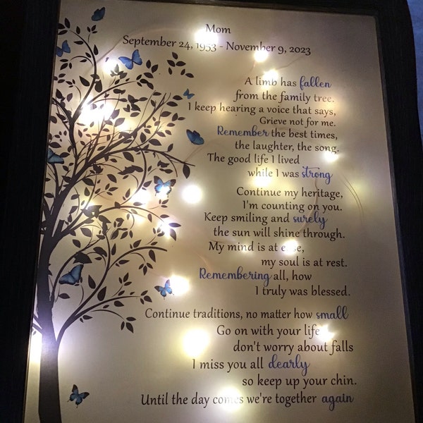Memorial Lighted Shadow Box With Poem | Sympathy Gift for Loss of Loved ...