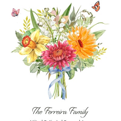 Birth Flower Family Bouquet Custom Digital Print Personalized Gift ...