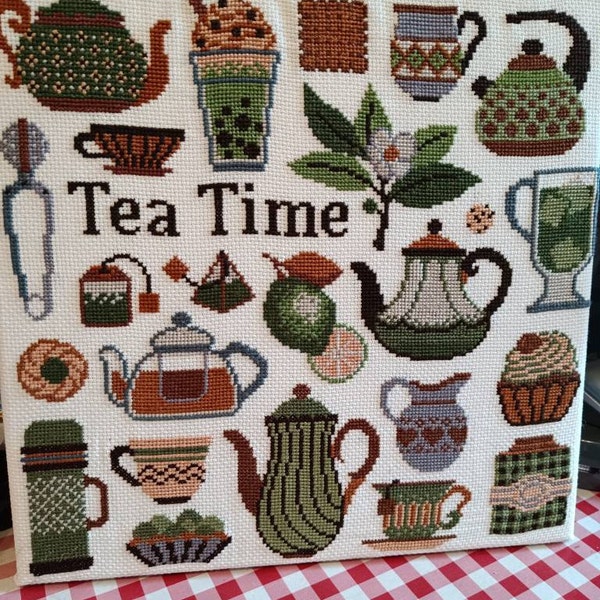 Tea Time Cross Stitch Pattern, Tea Lovers Home Decor, Kitchen Cross Stitch Pdf, Fall Cross ...