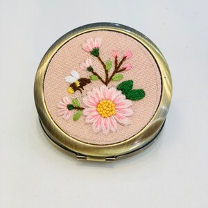 Floral Embroidered Compact Mirror. Flower Pocket Mirror. - Etsy