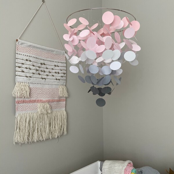 Blush Pink and Gray Ombre Floating Circle/dot Mobile (large) // Nursery ...