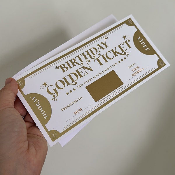 Scratch-off Birthday Golden Ticket, Surprise & Reveal Birthday Gift ...