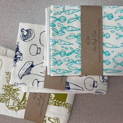 Set of 3 Hand Printed Kitchen Towels, Choose Your Set, Hostess Gifts ...