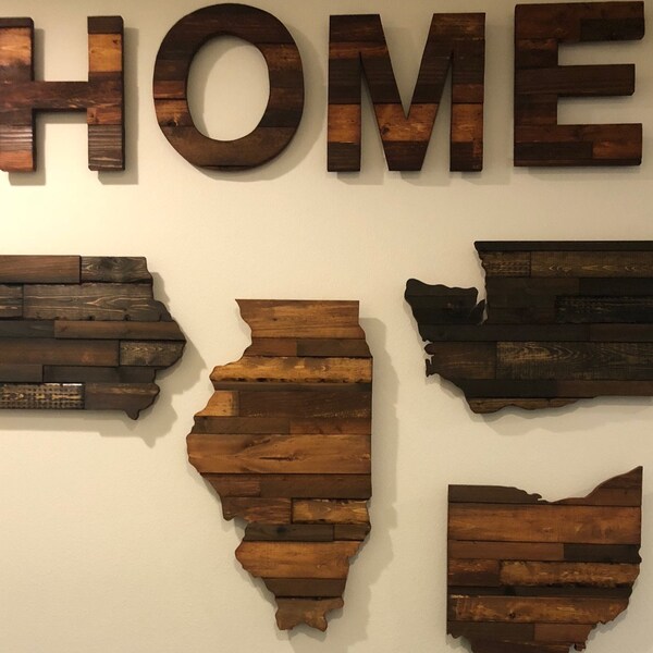 Black Rustic Wood State Cut Out, Large State Cutout, Wood State Outline ...