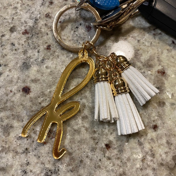 Individual Letter Keychain With Mini Tassels | Acrylic Initial Keychain ...