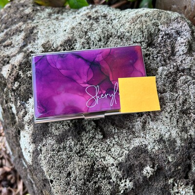 Personalized Business Card Case, Monogram Purple Watercolor Business ...