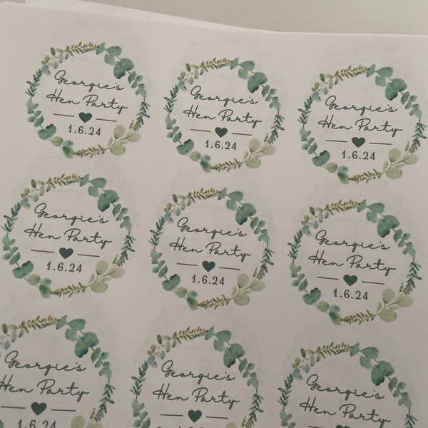 70 X Personalised Hen Party Stickers // Hen Do Stickers // Eucalyptus ...