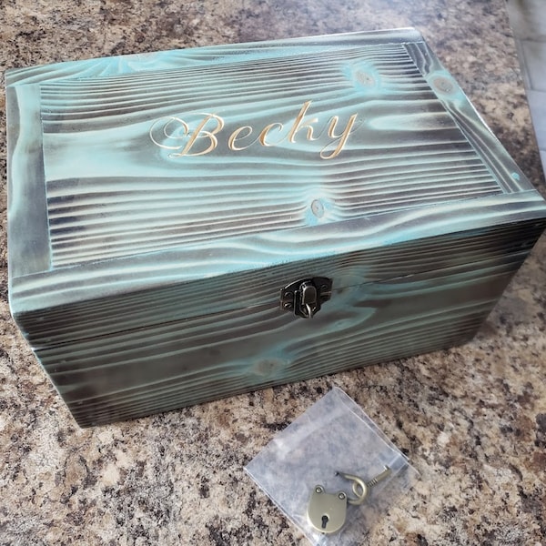 Personalized Memory Box With Lock, Beautifully Engraved Wooden Keepsake ...
