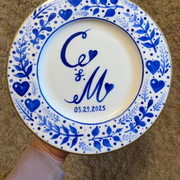Custom Wedding Date Ceramic Plate Personalized Hand Painted Plate ...