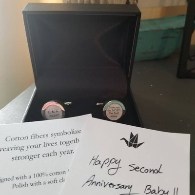 2nd Anniversary Gift for Husband / Custom Cotton Tie Clip and Cufflinks ...