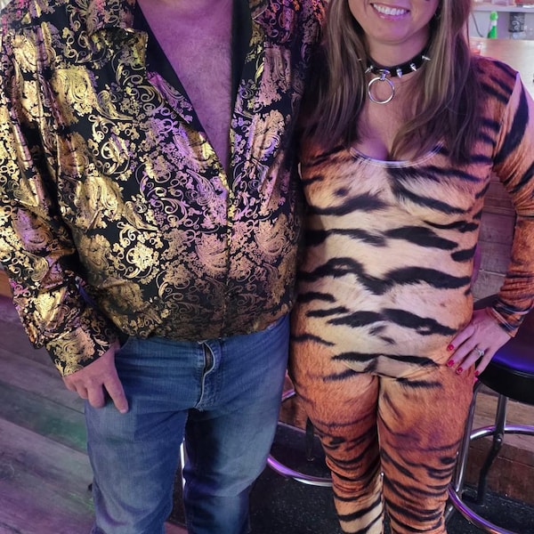 Tiger Print Velvet Catsuit Jumpsuit Animal Print Safari Unitard ...